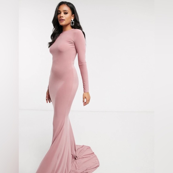 Club L London | Dresses | Club L London Open Back Fishtail Maxi Dress In Mink | Poshmark